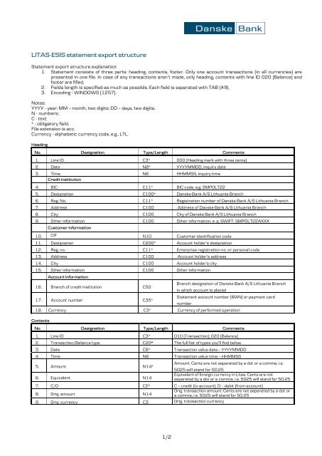 LITAS-ESIS statement export structure