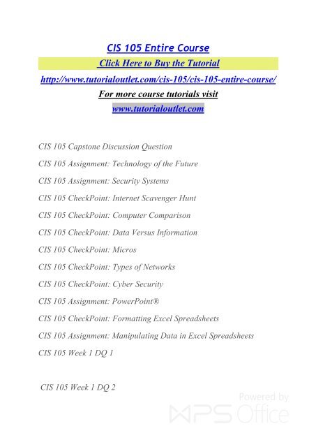 Cis 105 Entire Course Tutorialoutlet 