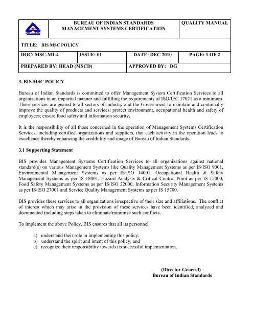 TITLE: BIS MSC POLICY BUR