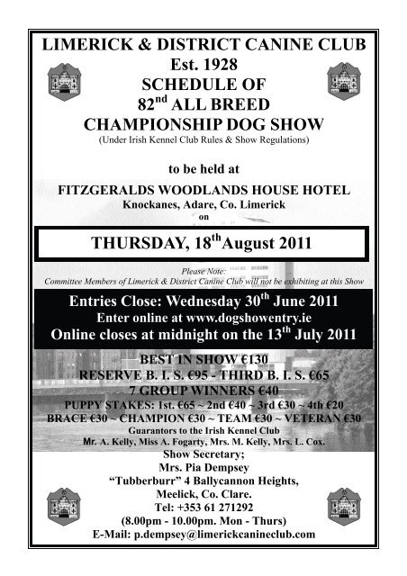 Limerick Schedule 2011 - Limerick & District Canine Club