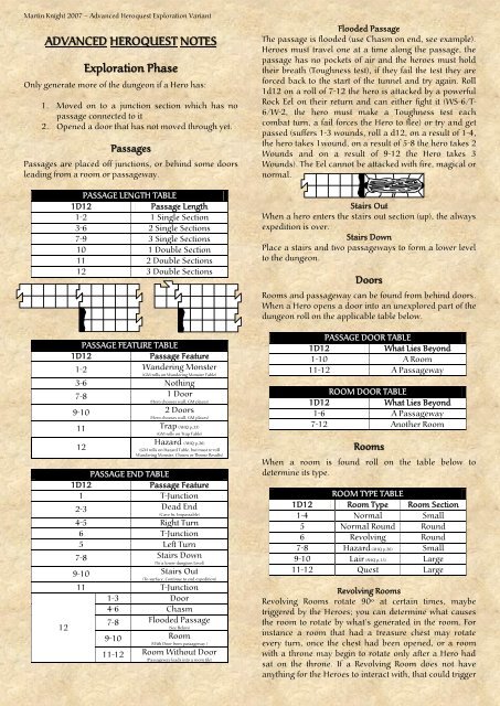 ADVANCED HEROQUEST NOTES Exploration Phase