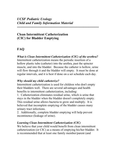 Clean Intermittent Catheterization for Bladder Emptying - UCSF ...