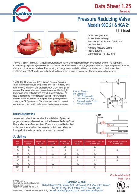 Data Sheet 1.25 Pressure Reducing Valve