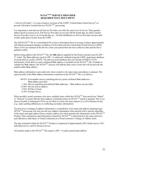 NCOA Link® SERVICE PROVI