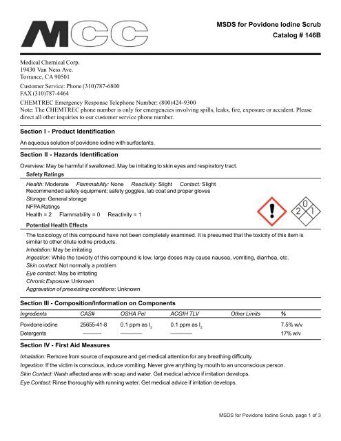 MSDS for Povidone Iodine Scrub Catalog # 146B