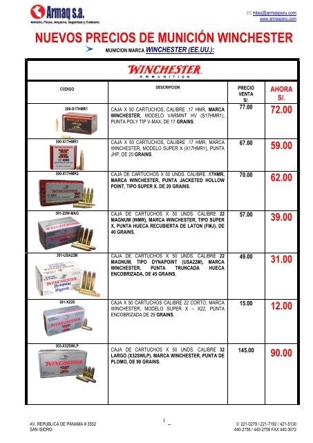 NUEVOS PRECIOS DE MUNICIÓN WINCHESTER