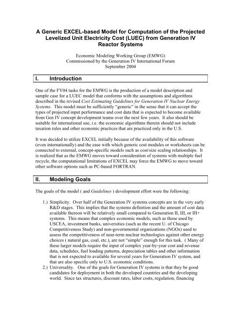A Generic EXCEL-based Model for Computation of ... - Nuclear Energy