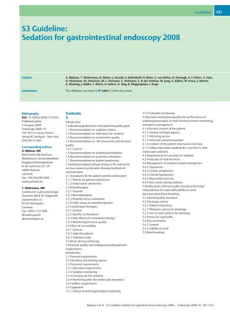 S3 Guideline: sedation for gastrointestinal endoscopy 2008