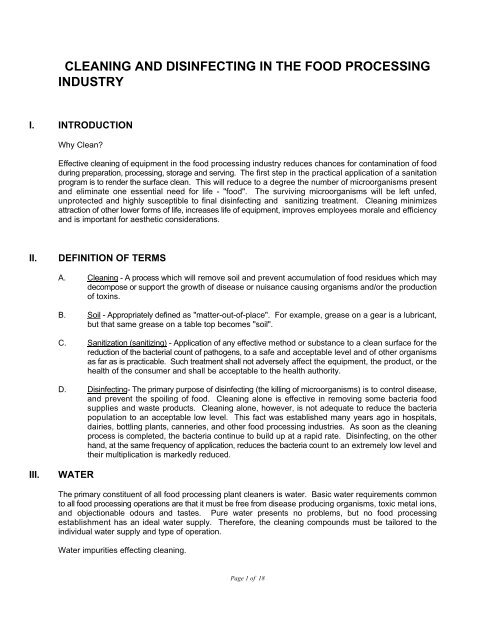 cleaning and disinfecting in the food processing industry