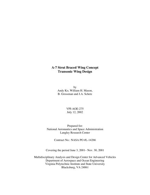 A-7 Strut Braced Wing Concept Transonic Wing Design