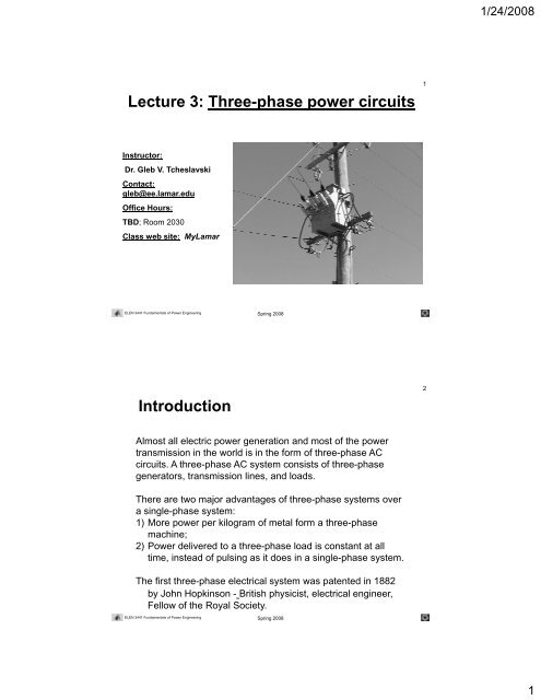 Lecture 3 Three-phase power circuits Introduction