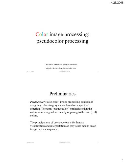Color image processing pseudocolor processing