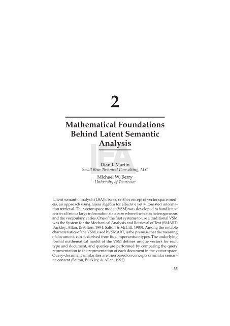 2 Mathematical Foundations Behind Latent Semantic Analysis