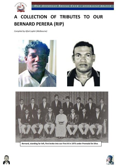 A COLLECTION OF TRIBUTES TO OUR BERNARD PERERA (RIP)