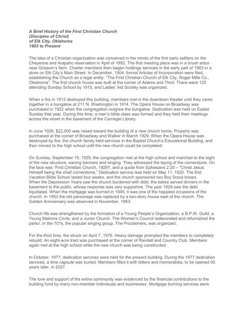 A Brief History of the First Christian Church (Disciples of Christ) of ...