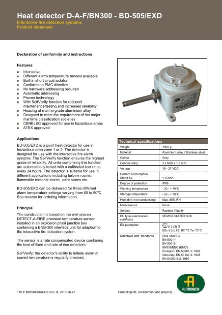 Heat detector D-A-F/BN300 - BD-505/EXD