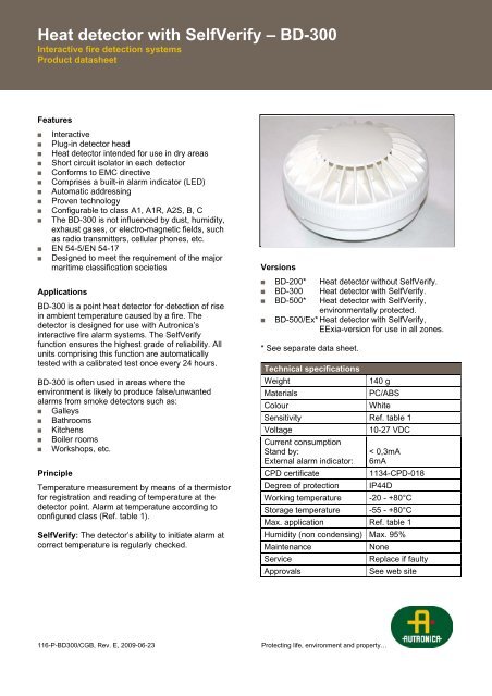 Heat detector with SelfVerify – BD-300