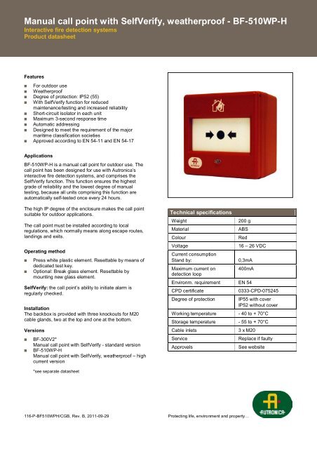 Manual call point with SelfVerify weatherproof - BF-510WP-H