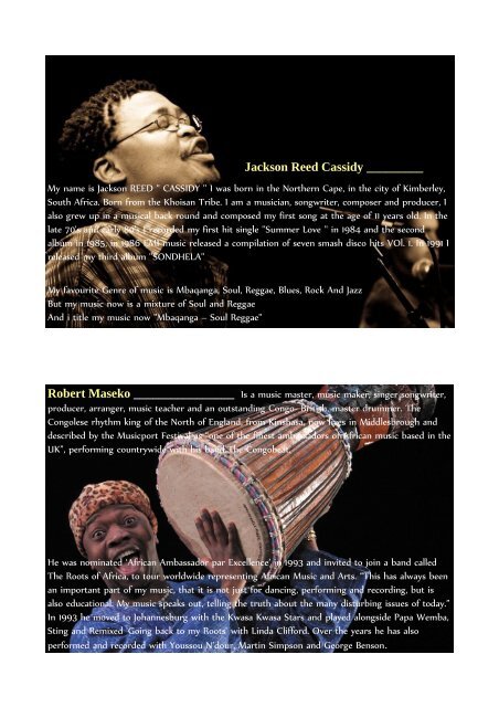 JACKSON REED CASSIDY + ROBERT MASEKO BIO FOR 'OUT OF AFRICA UK TOUR 2016