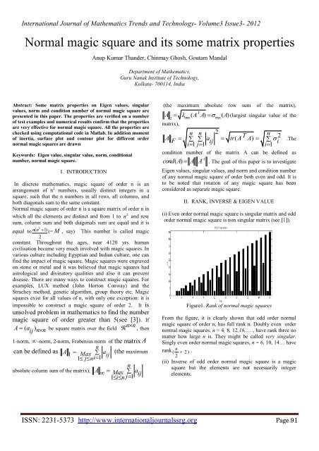Normal magic square and its some matrix properties
