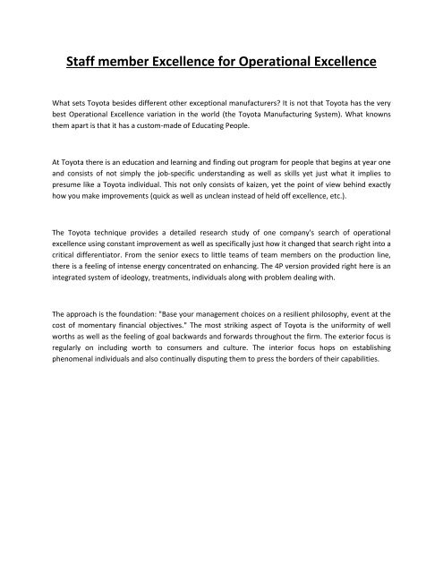 Staff member Excellence for Operational Excellence - Kaizen