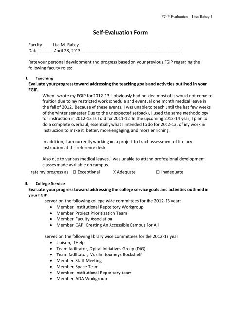 Self-Evaluation Form