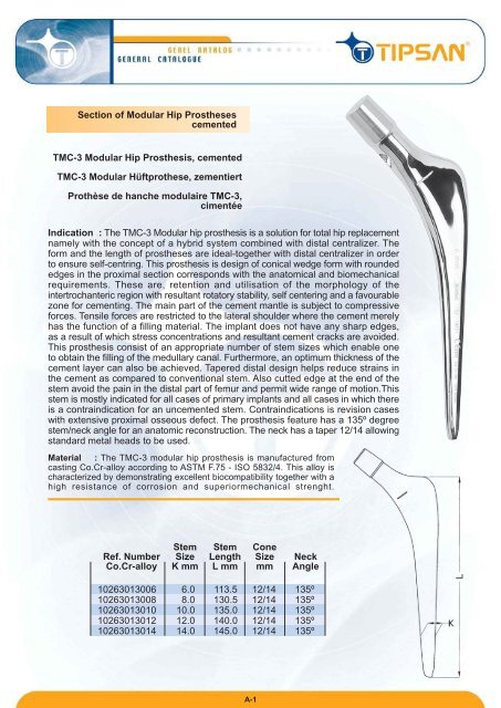 TMC-3 Modular Hip Prosthesis, cemented TMC-3 Modular ...