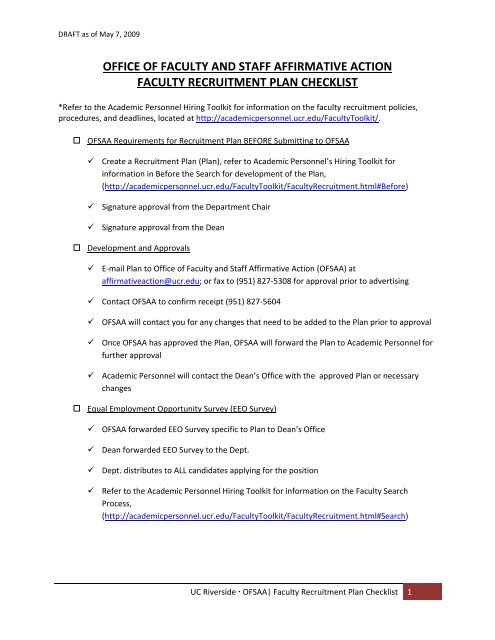 Recruitment Plan Checklist - Affirmative Action