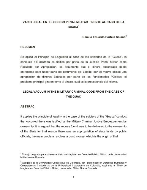 VACIO LEGAL EN EL CODIGO PENAL MILITAR FRENTE AL CASO ...