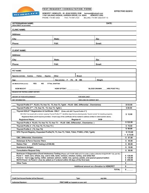 Blood Test Requisition Form