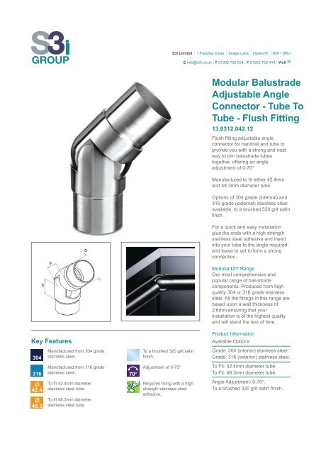Modular Balustrade Adjustable Angle Connector - Tube To Tube - Flush ...