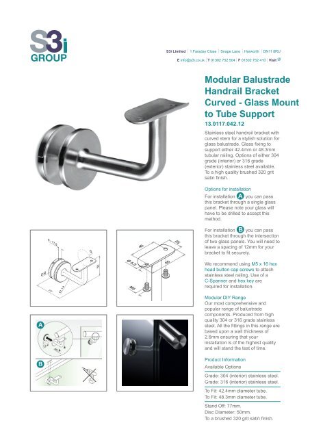 Modular Balustrade Handrail Bracket Curved - Glass Mount to Tube Support