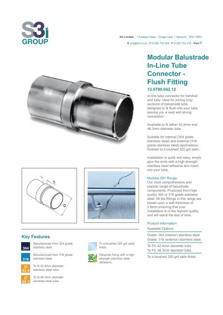 Modular Balustrade In-Line Tube Connector - Flush Fitting