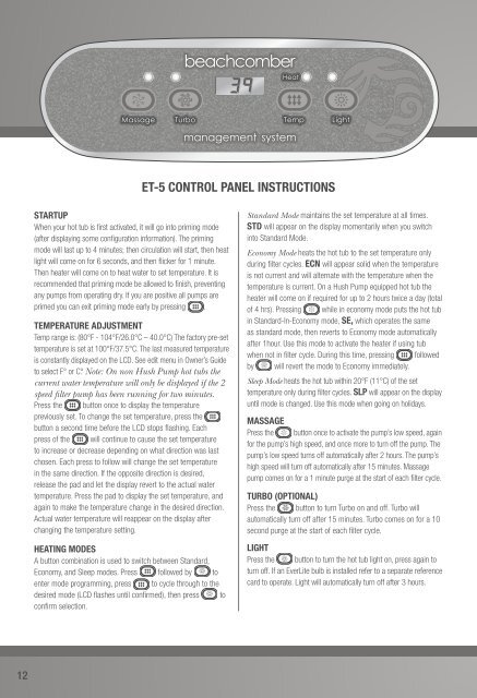 ET-5 CONTROL PANEL INSTRUCTIONS