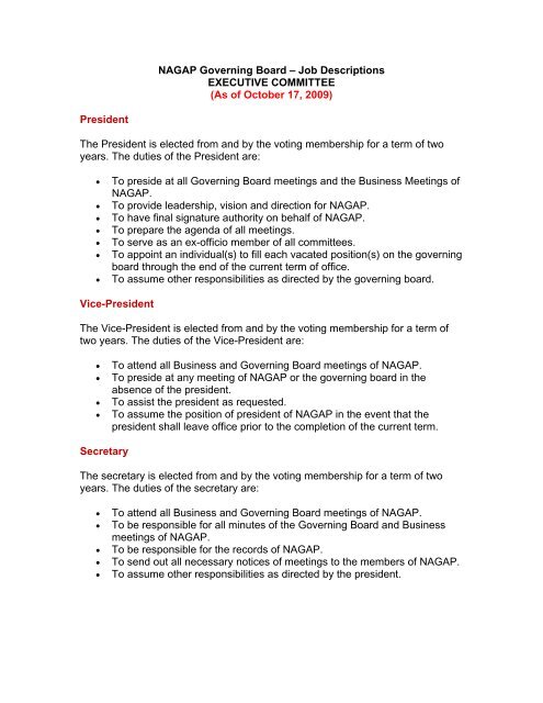 NAGAP Executive Committee Job Descriptions