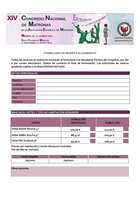 para descargar el Formulario de Reserva de Alojamiento