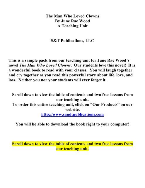 The Man Who Loved Clowns By June Rae Wood A Teaching Unit ...