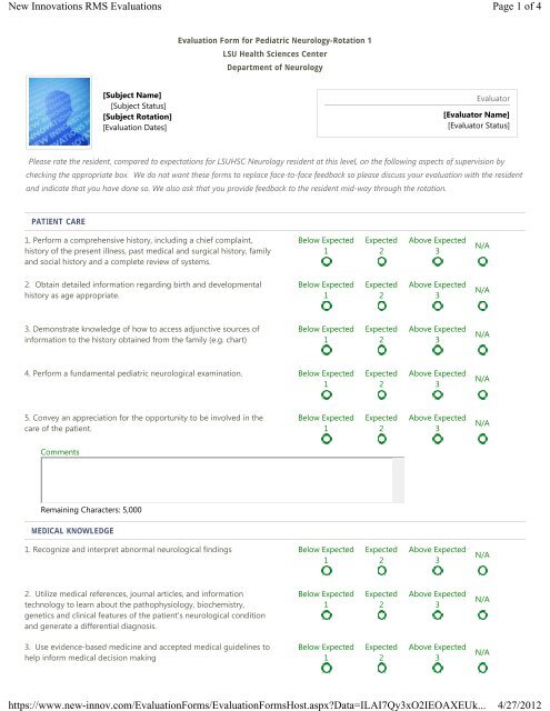 Evaluation Form for Pediatric Neurology Block 1 - Residency ...