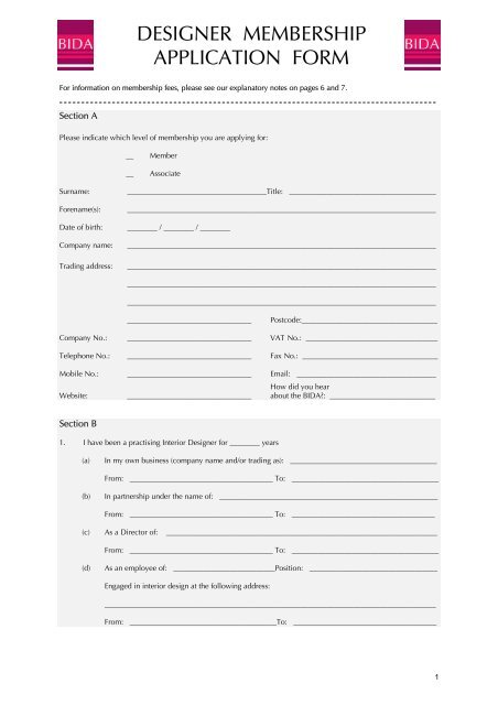 DESIGNER MEMBERSHIP APPLICATION FORM