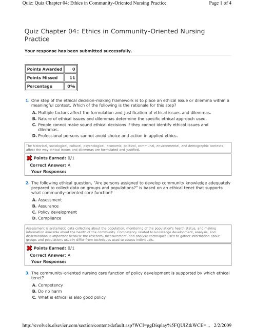 Quiz Chapter 04 Ethics in Community-Oriented Nursing Practice