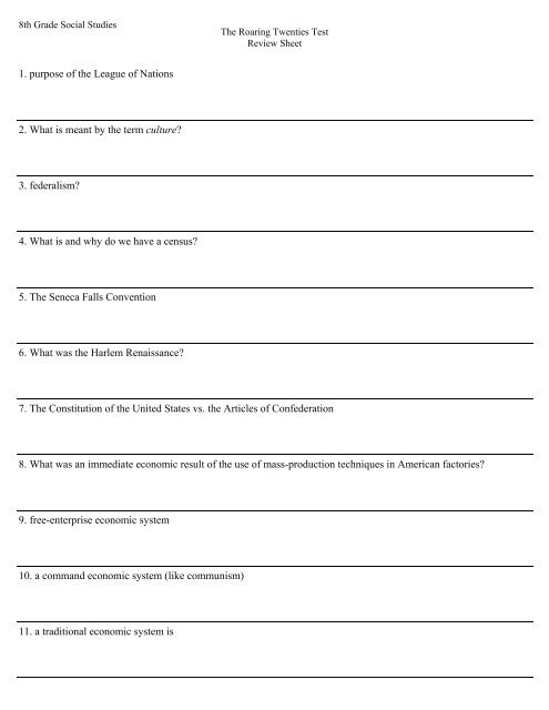 Roaring 20s Test Review Sheet Regents - Your History Site