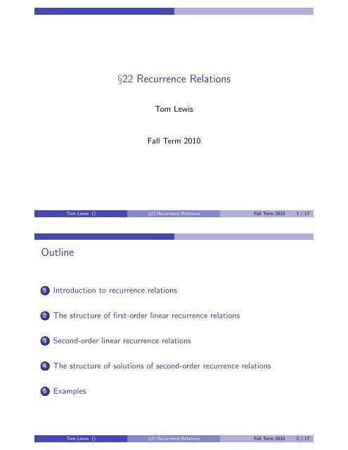 §22 Recurrence Relations Outline