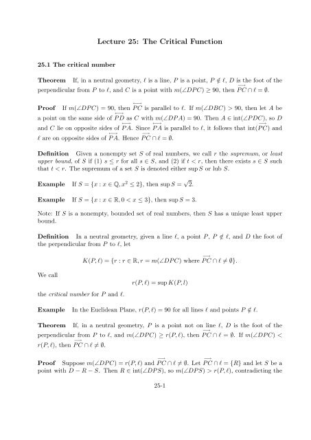 Lecture 25 The Critical Function