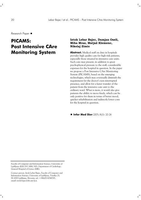 PICAMS Post Intensive CAre Monitoring System