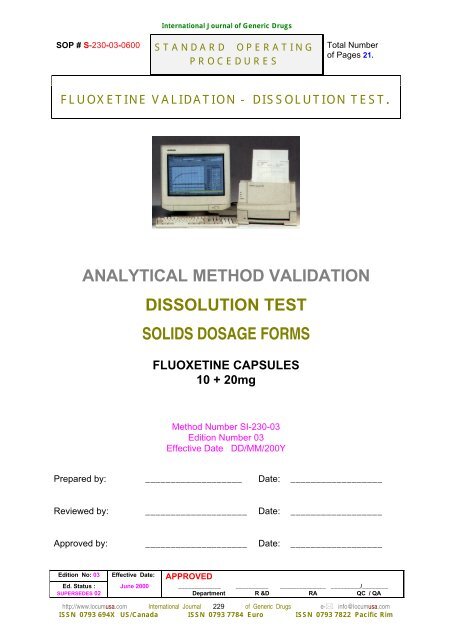 ANALYTICAL METHOD VALIDATION DISSOLUTION TEST SOLIDS DOSAGE FORMS