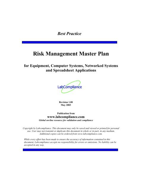 Risk Management Master Plan