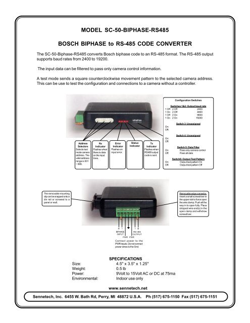 MODEL SC-50-BIPHASE-RS485 BOSCH BIPHASE to RS-485 CODE CONVERTER