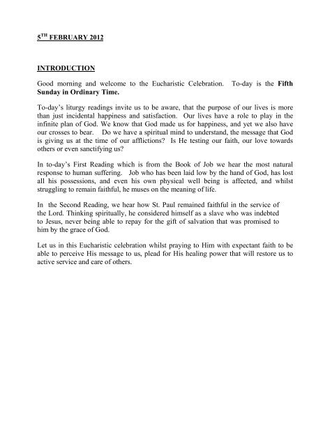 INTRODUCTION Good morning and welcome to the Eucharistic ...