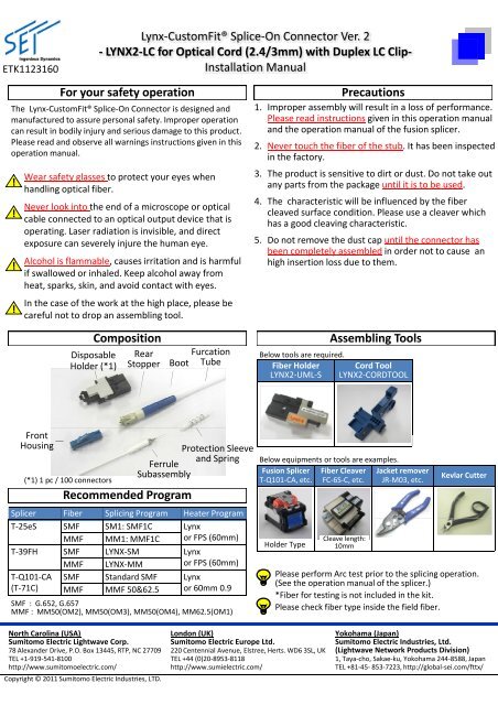 Assembly Procedure - Sumitomo Electric Lightwave