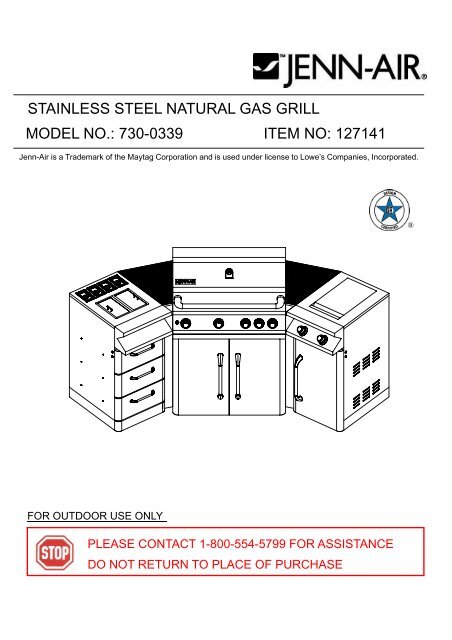 STAINLESS STEEL NATURAL GAS GRILL MODEL NO. 730-0339 ITEM NO 127141